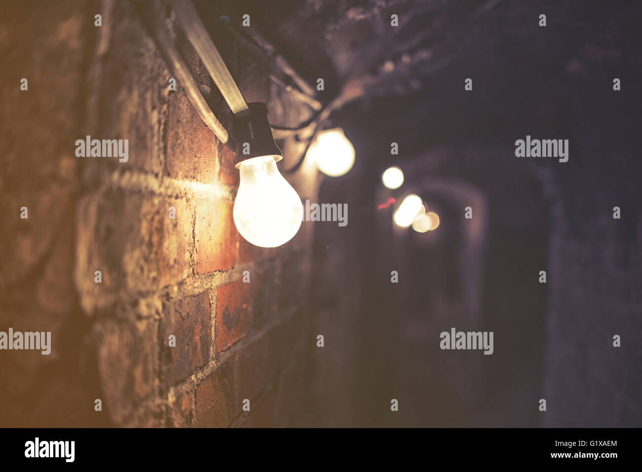 Dark spooky tunnel with power lines, noise Stock Photo - Alamy