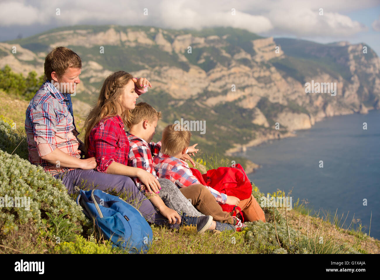 Family looking beautiful mountain hi-res stock photography and images ...