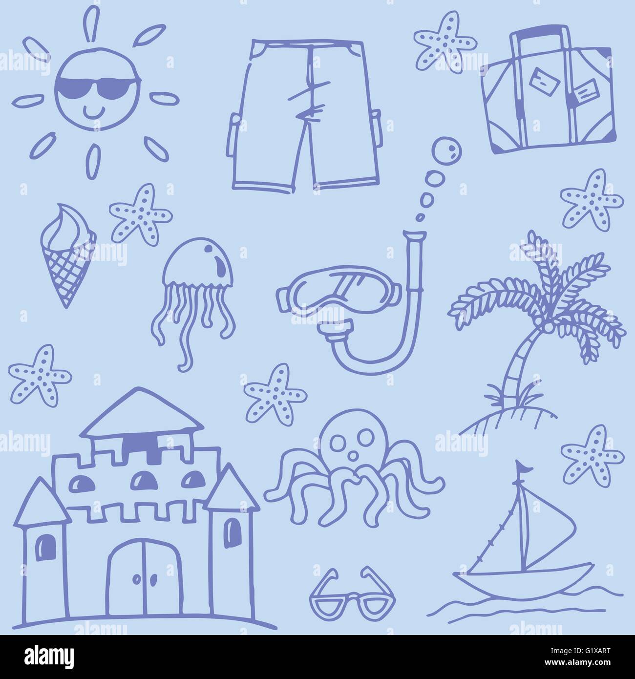 Blue beach element doodle Stock Vector Image & Art - Alamy