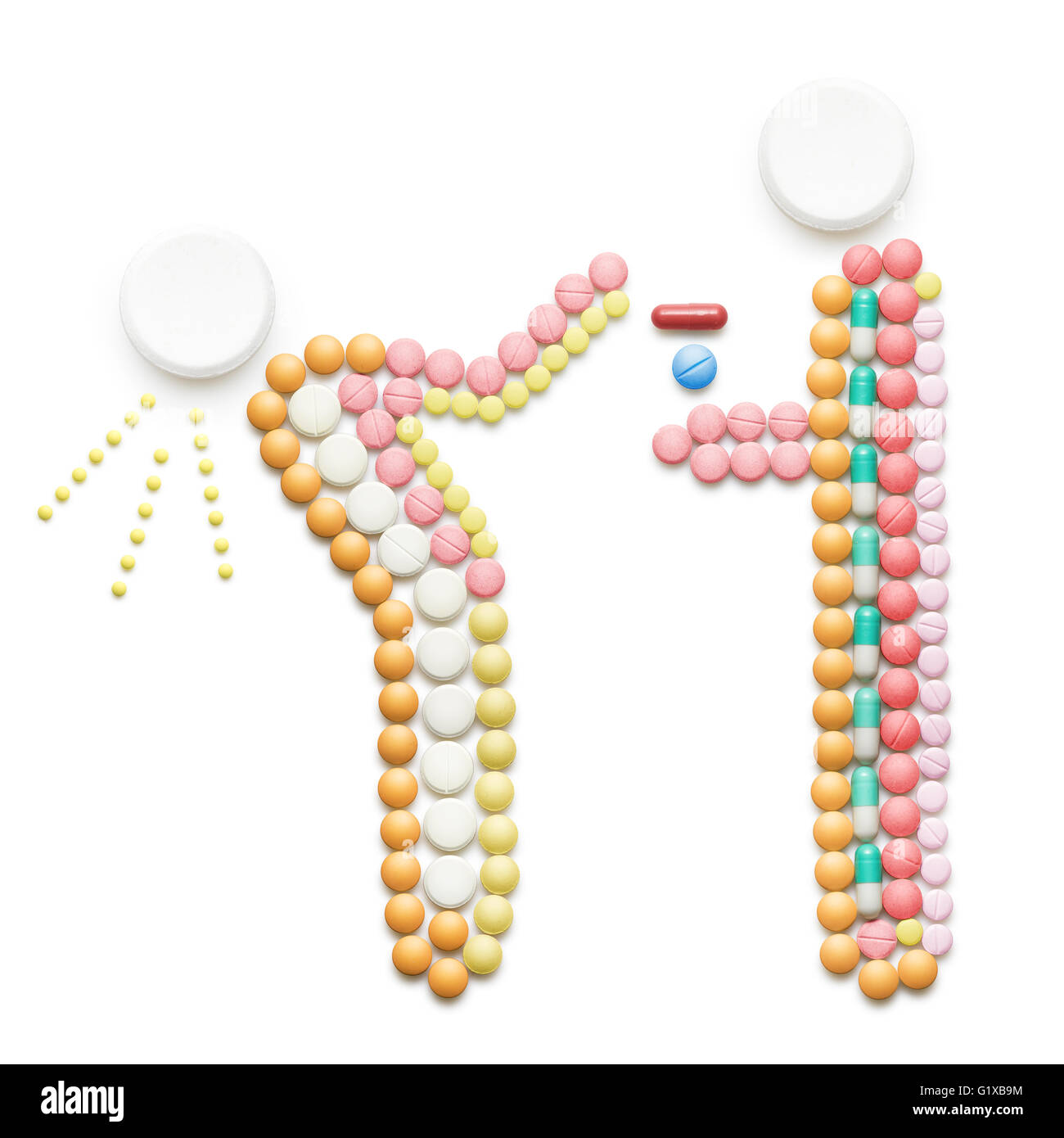 Creative health concept made of drugs and pills, isolated on white. A ...