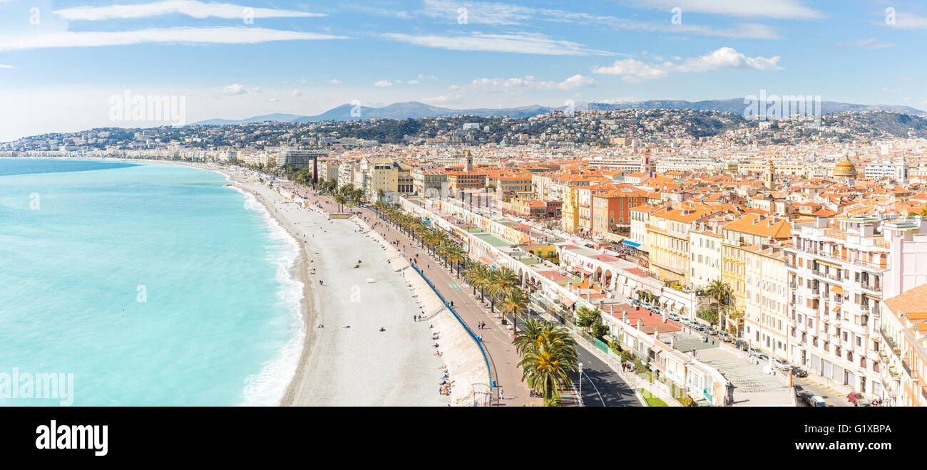 Nice Cote d'Azur Riviera France with mediterranean beach sea Panorama ...