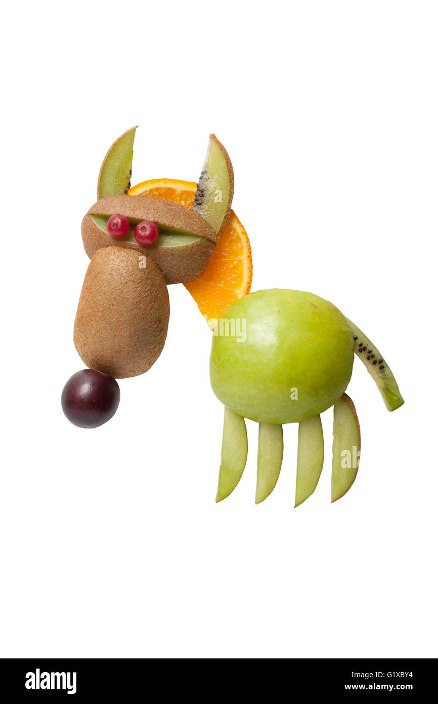 Funny wolf made of fresh fruits on white background Stock Photo - Alamy