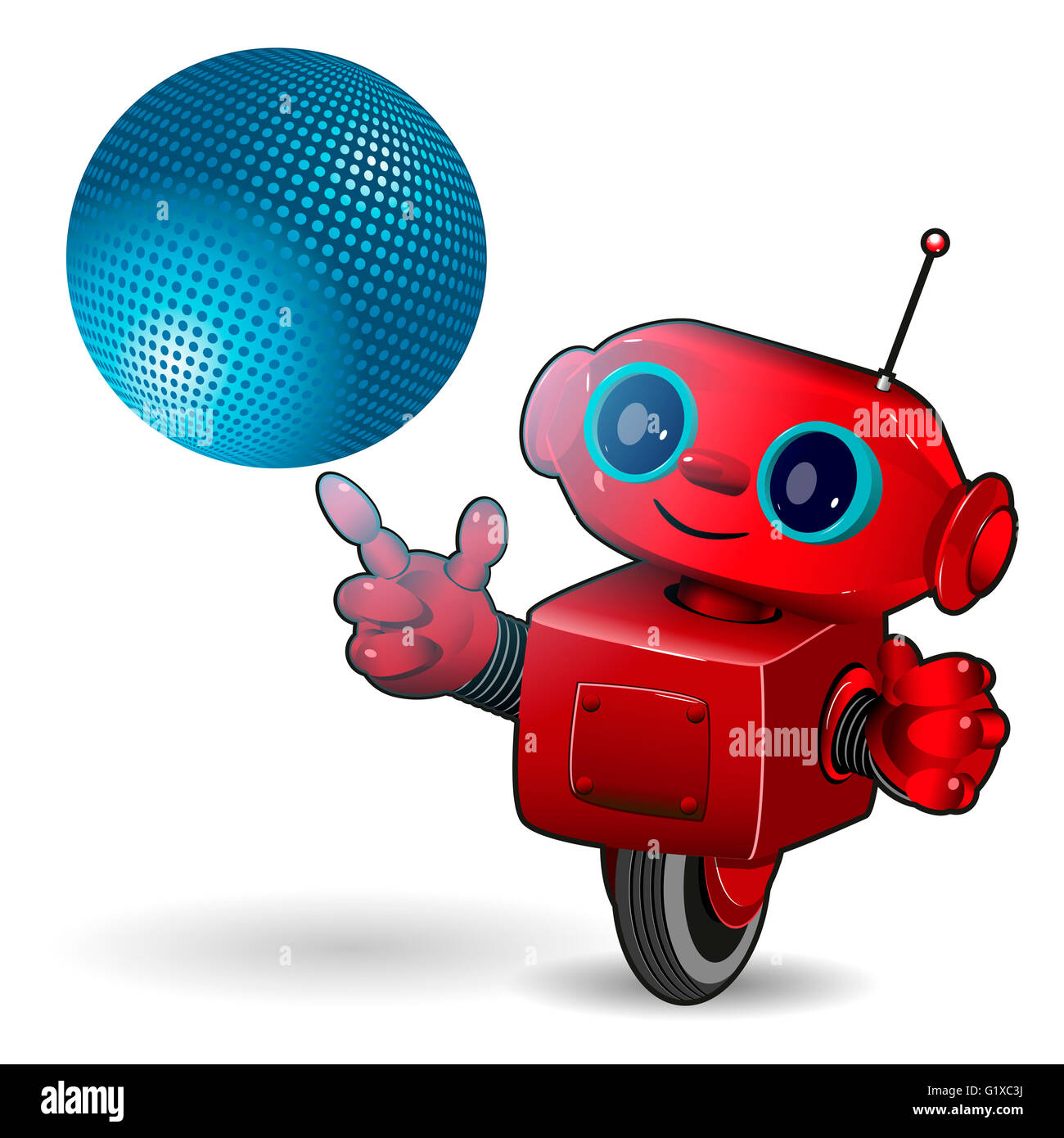 Illustration cartoon red robot with blue ball Stock Photo - Alamy