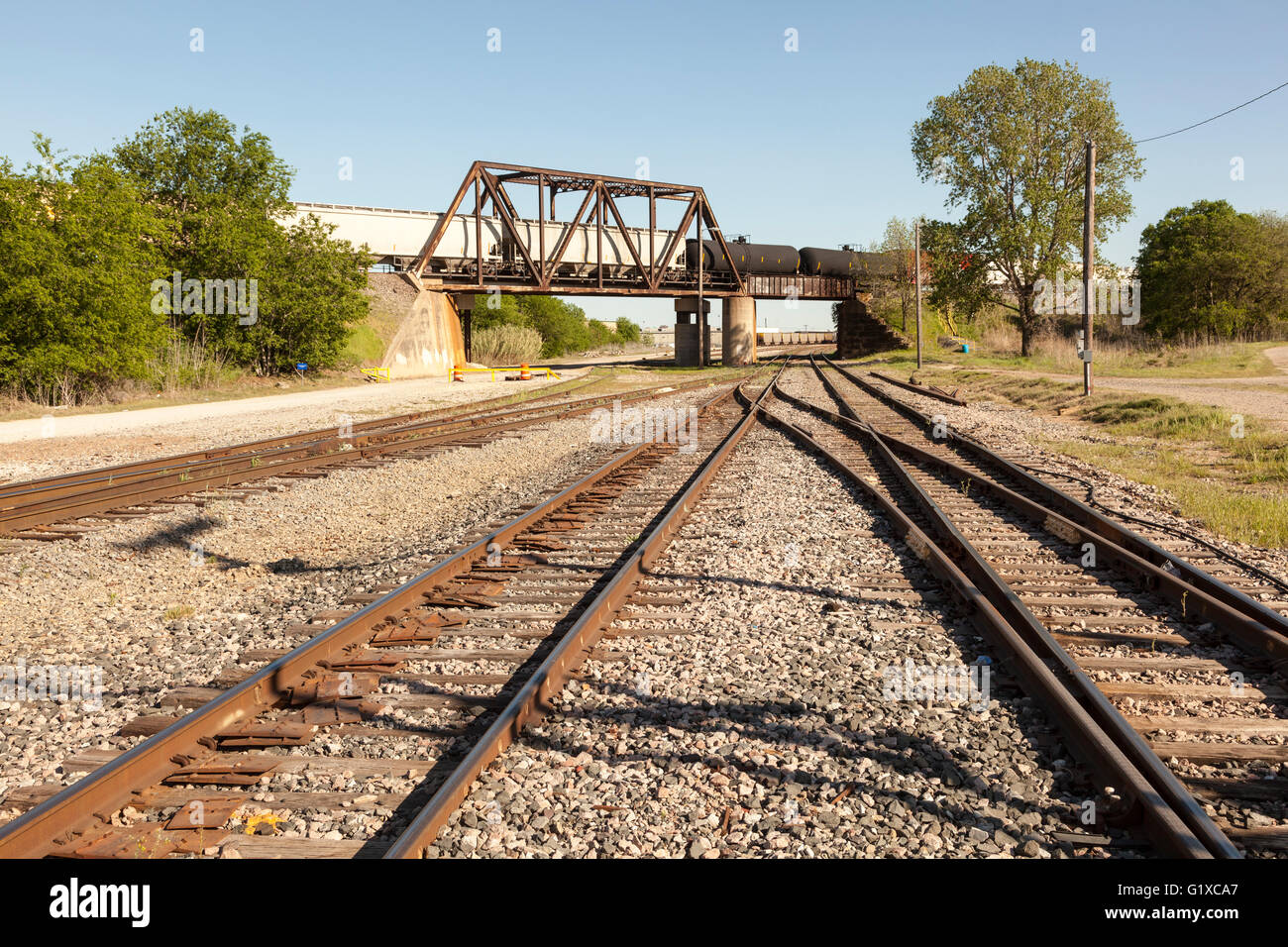 Railroad crossing train rails hi-res stock photography and images - Alamy
