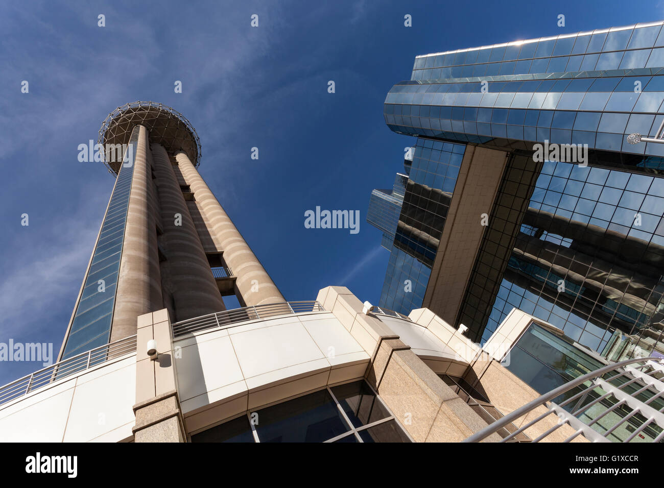 The Reunion Tower with a 171 m high observation deck and a hotel are ...