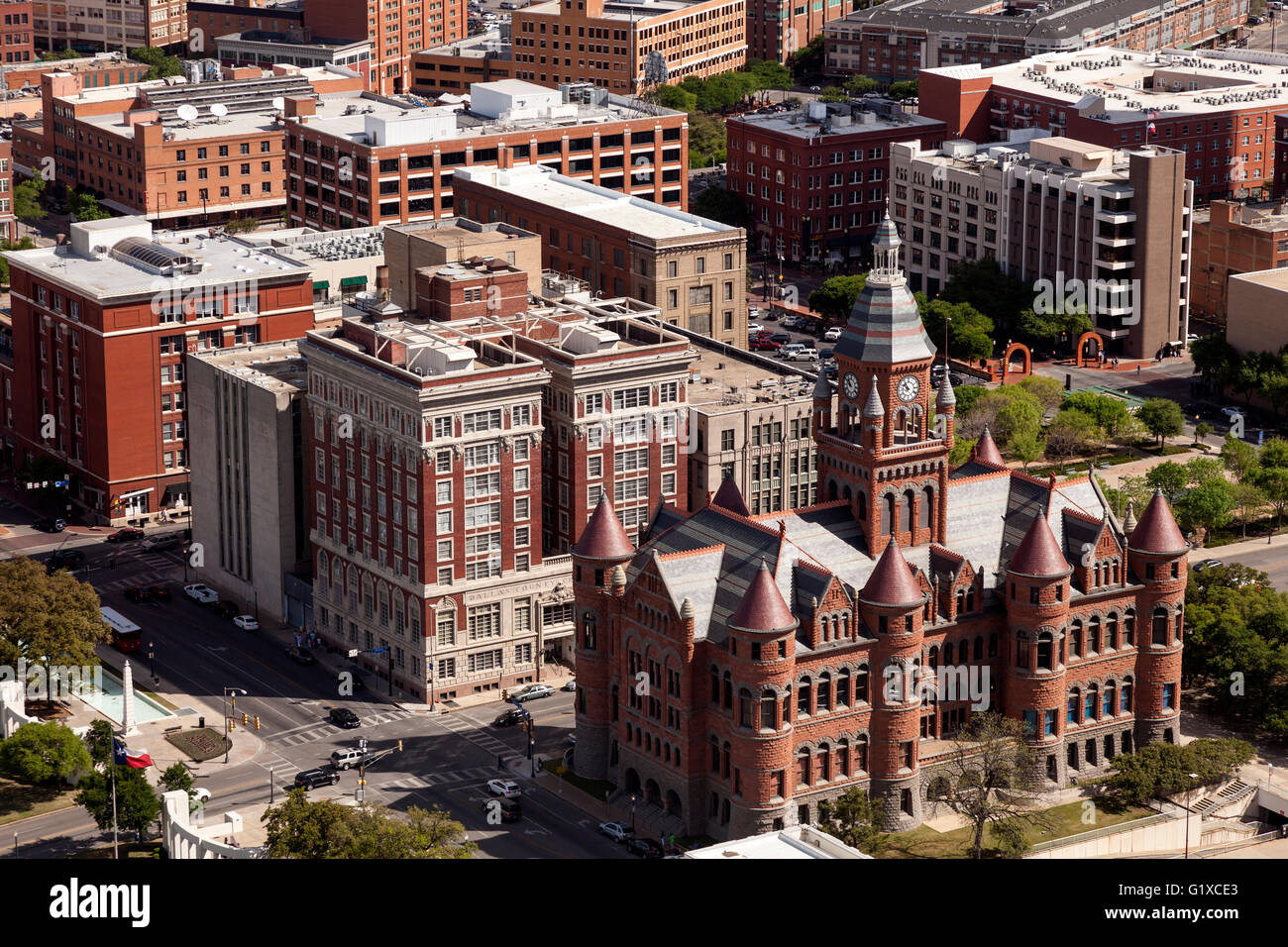 High angle view of the Dealy Plaza and its surrounding buildings in ...
