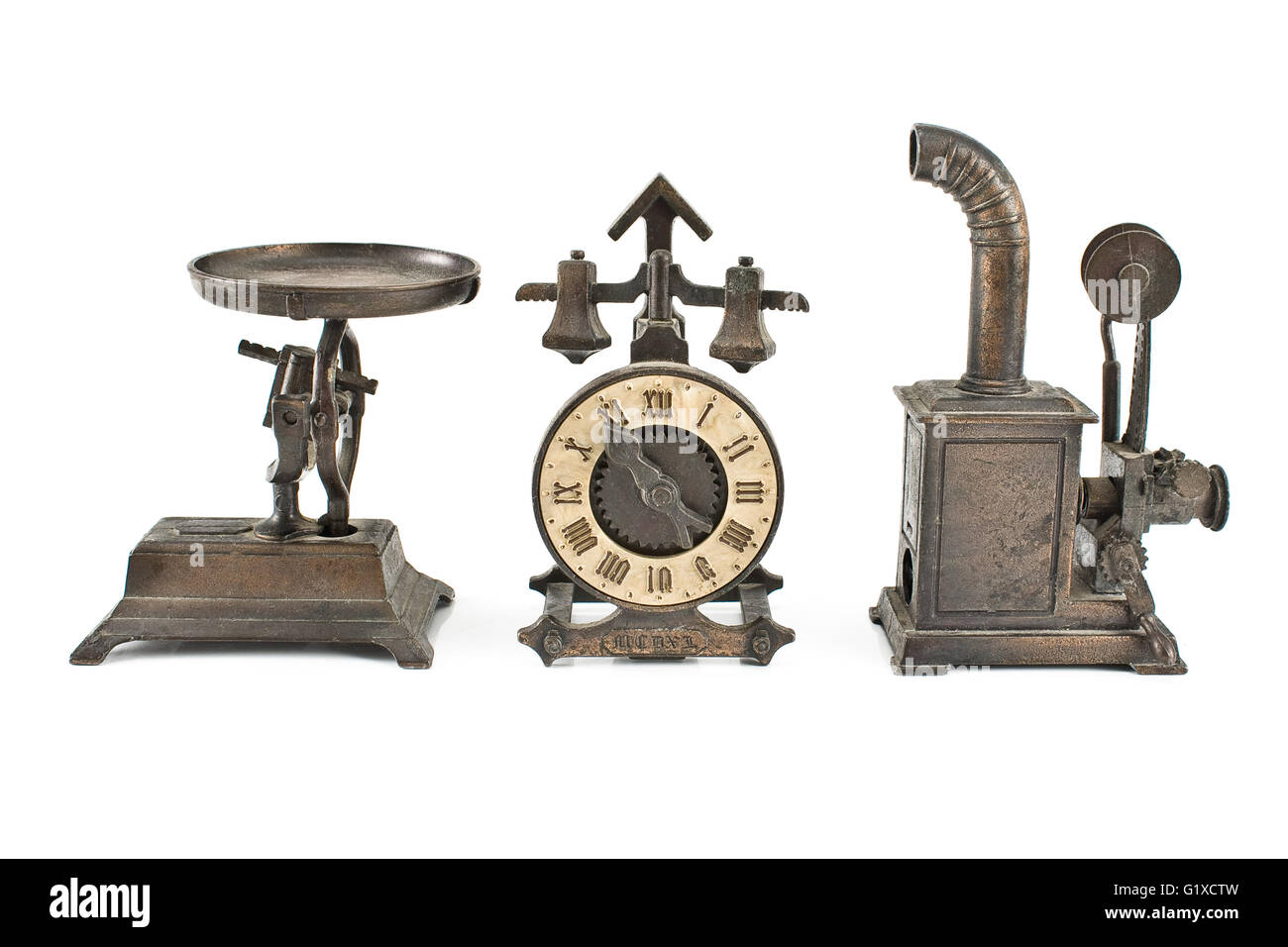Three antique objects isolated on white Stock Photo - Alamy