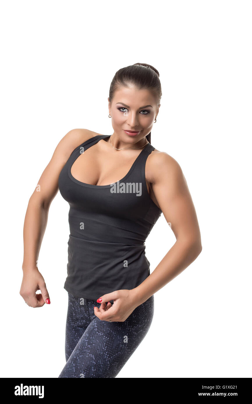 Pretty female bodybuilder, isolated on white Stock Photo - Alamy