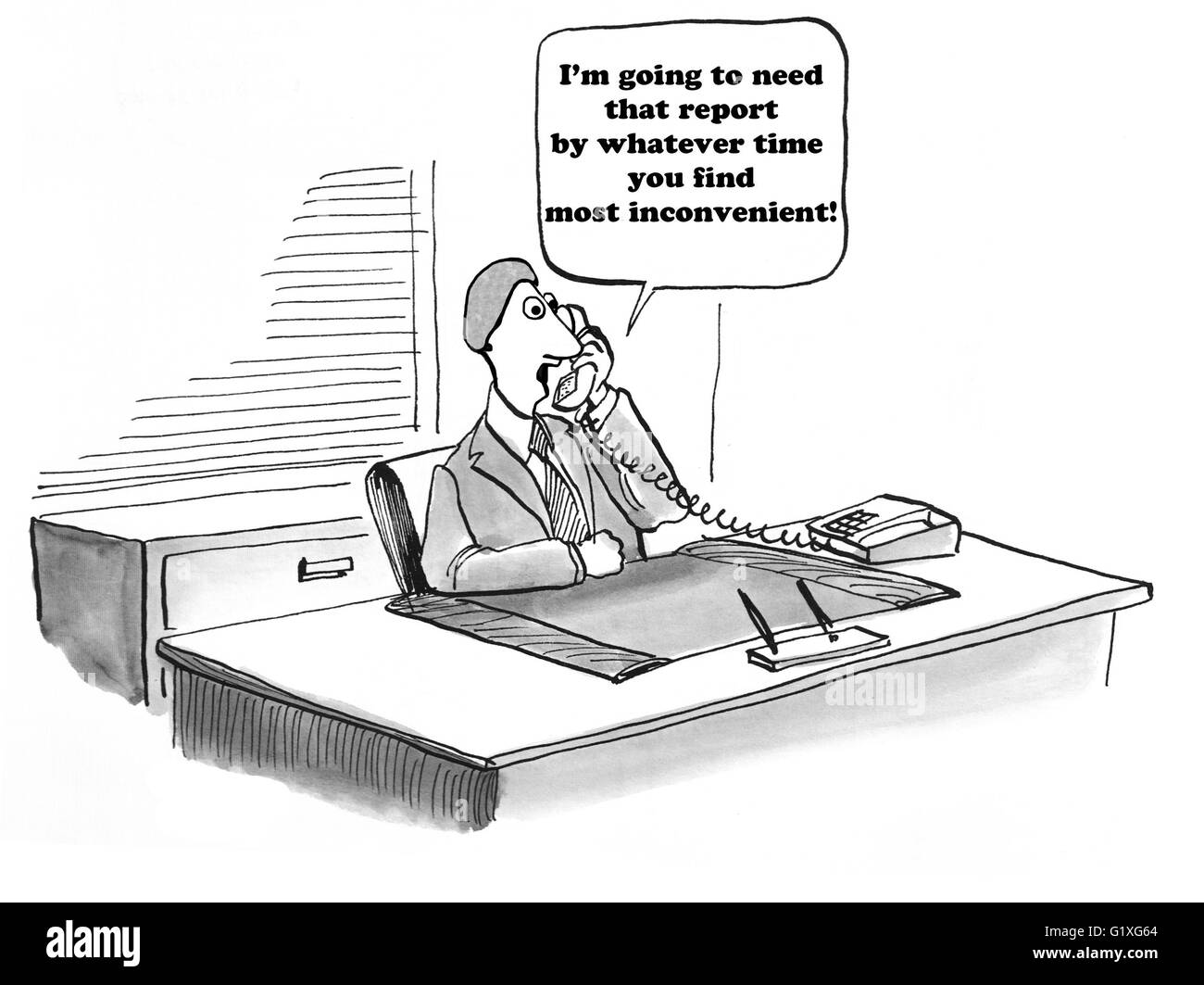 Business cartoon about a boss who wants a report at the most ...