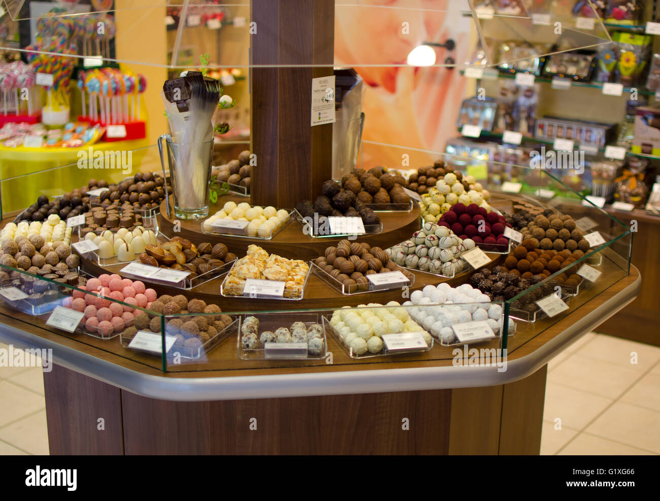 Stand of filled chocolates Stock Photo - Alamy