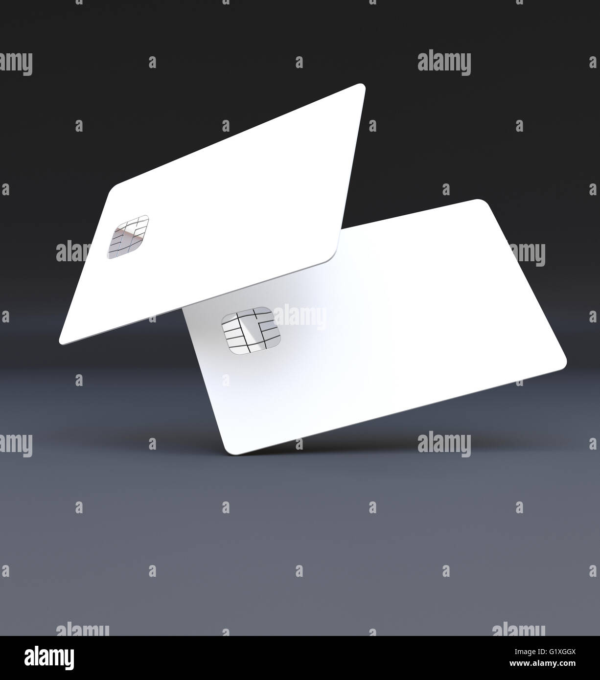 White plastic credit cards, Mockup, dark,black background,3D rendering ...