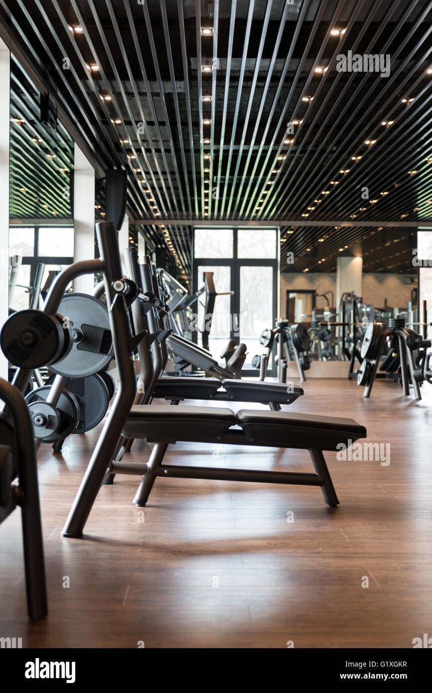 Equipment And Machines At The Modern Gym Room Fitness Center Stock ...
