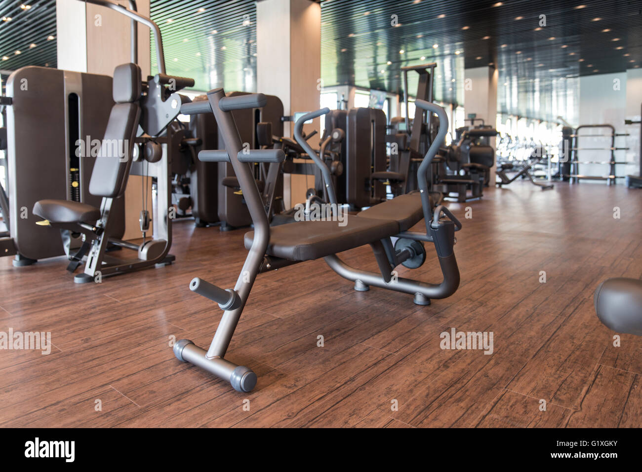 Equipment And Machines At The Modern Gym Room Fitness Center Stock ...