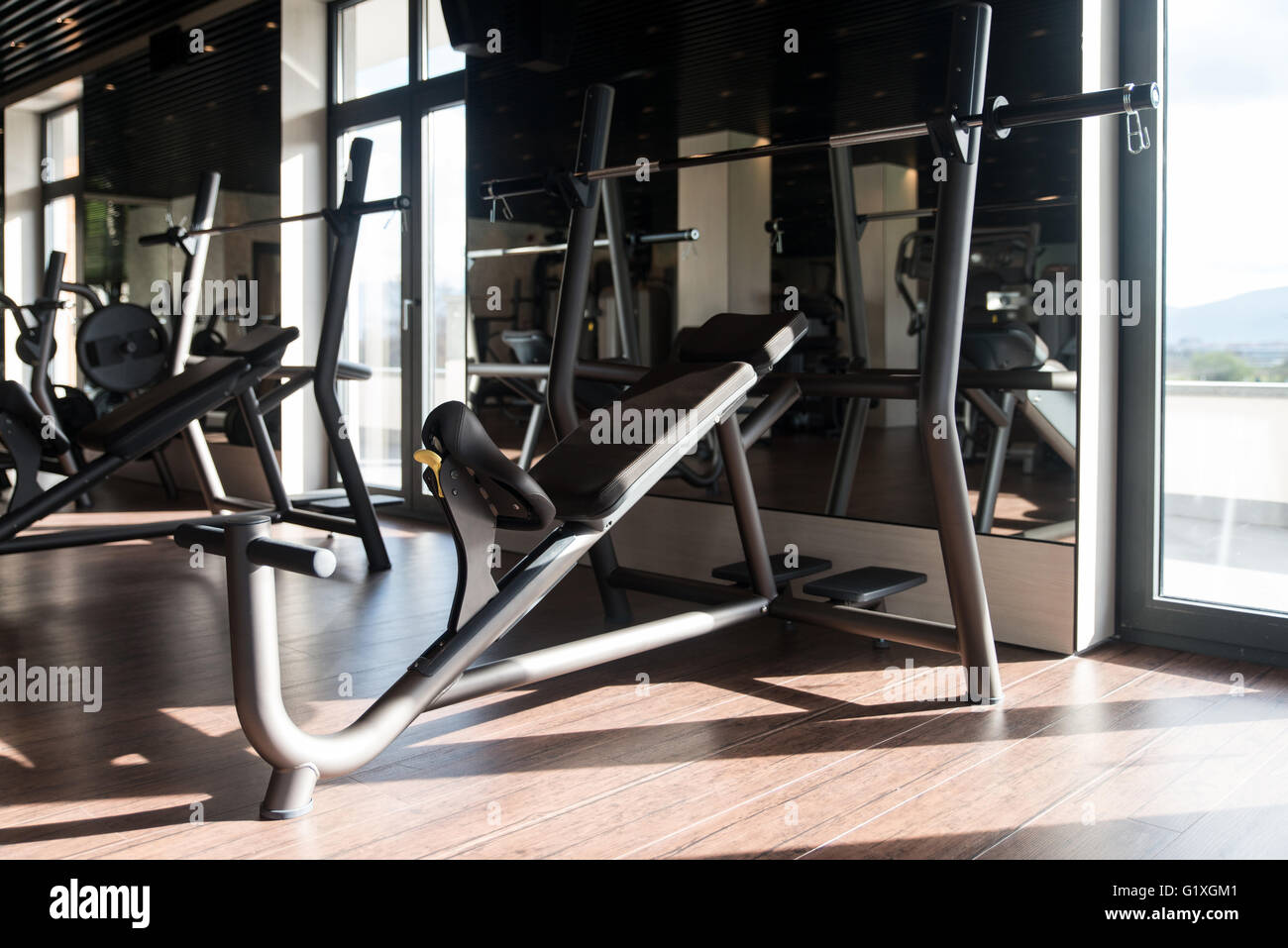 Equipment And Machines At The Modern Gym Room Fitness Center Stock ...