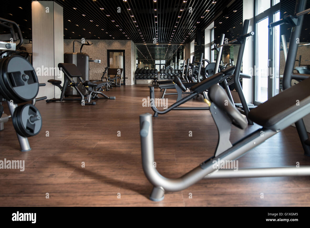 Equipment And Machines At The Modern Gym Room Fitness Center Stock ...