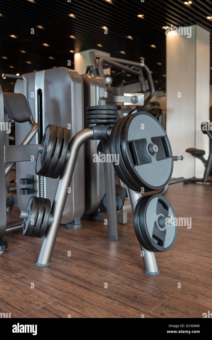Equipment And Machines At The Modern Gym Room Fitness Center Stock ...
