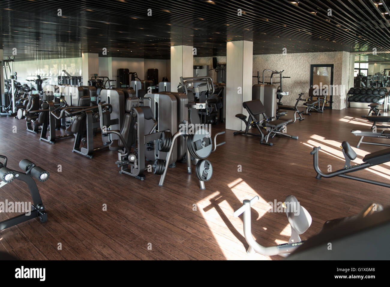 Equipment And Machines At The Modern Gym Room Fitness Center Stock ...