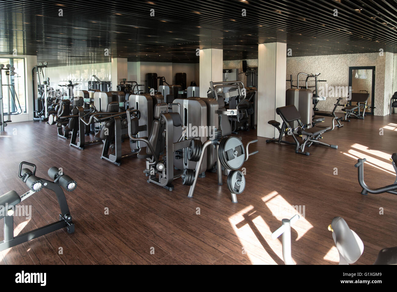 Equipment And Machines At The Modern Gym Room Fitness Center Stock ...