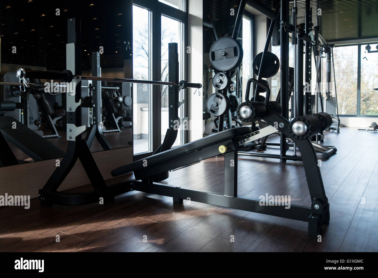 Equipment And Machines At The Modern Gym Room Fitness Center Stock ...