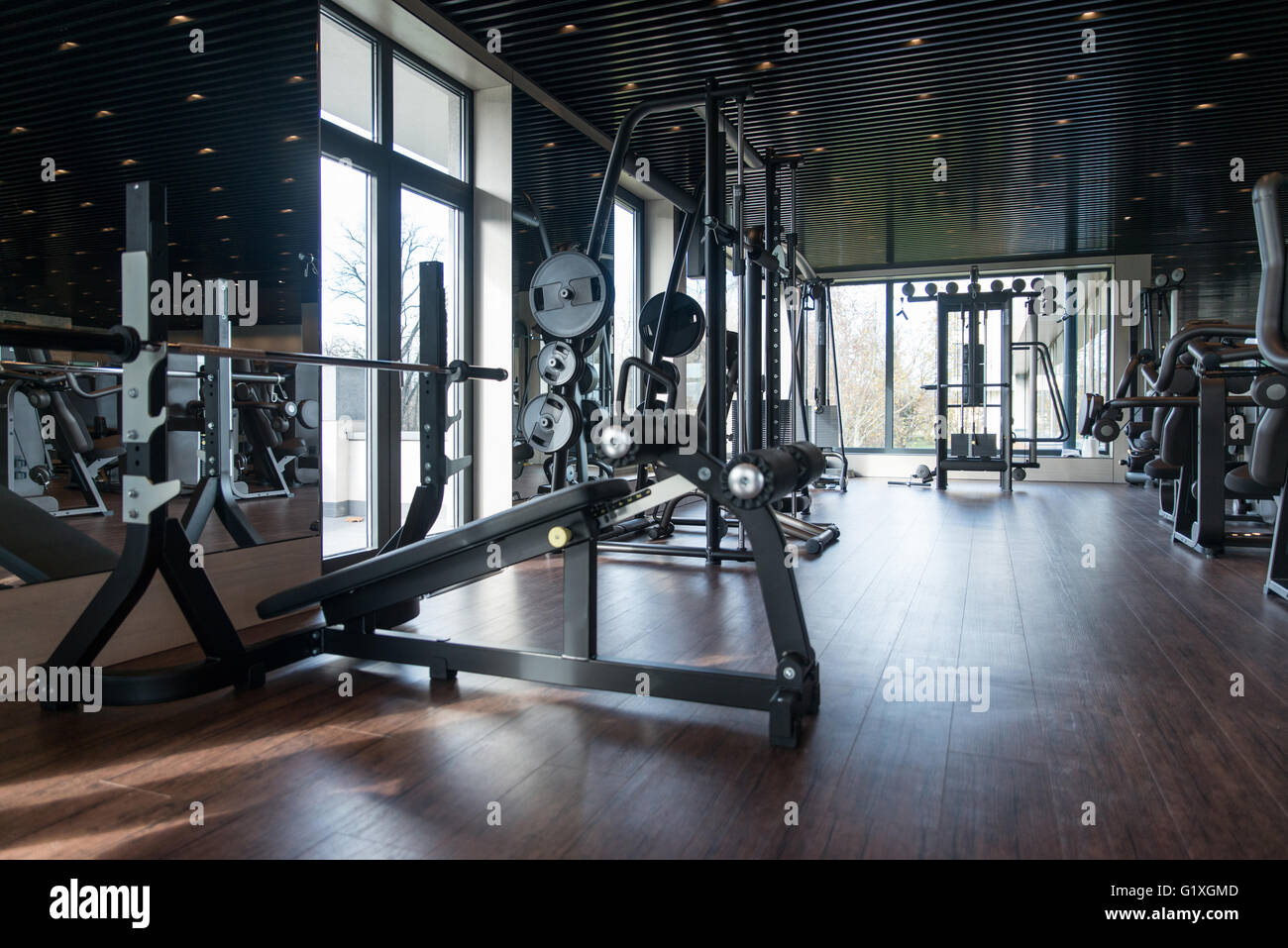 Equipment And Machines At The Modern Gym Room Fitness Center Stock ...