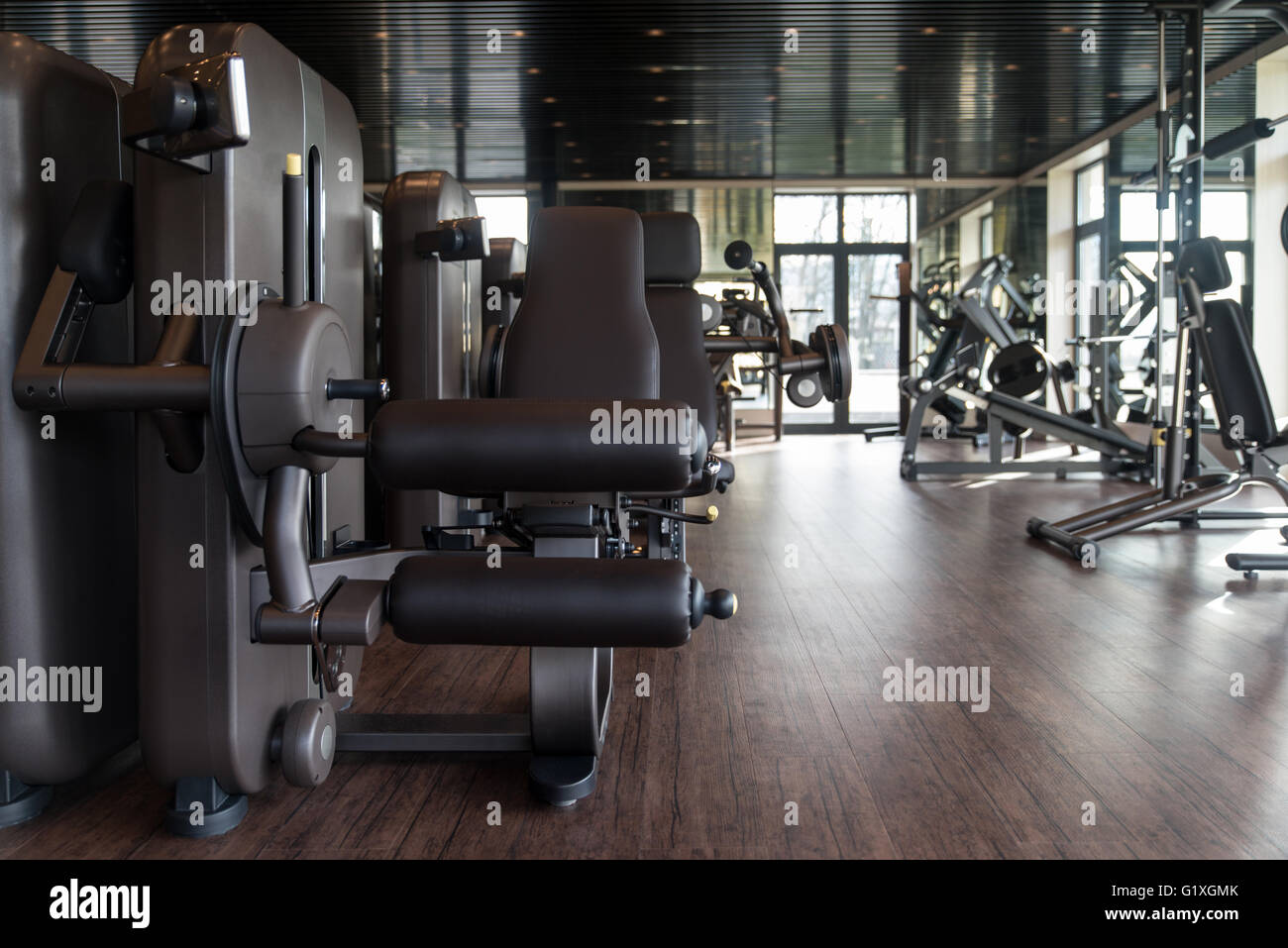 Equipment And Machines At The Modern Gym Room Fitness Center Stock ...