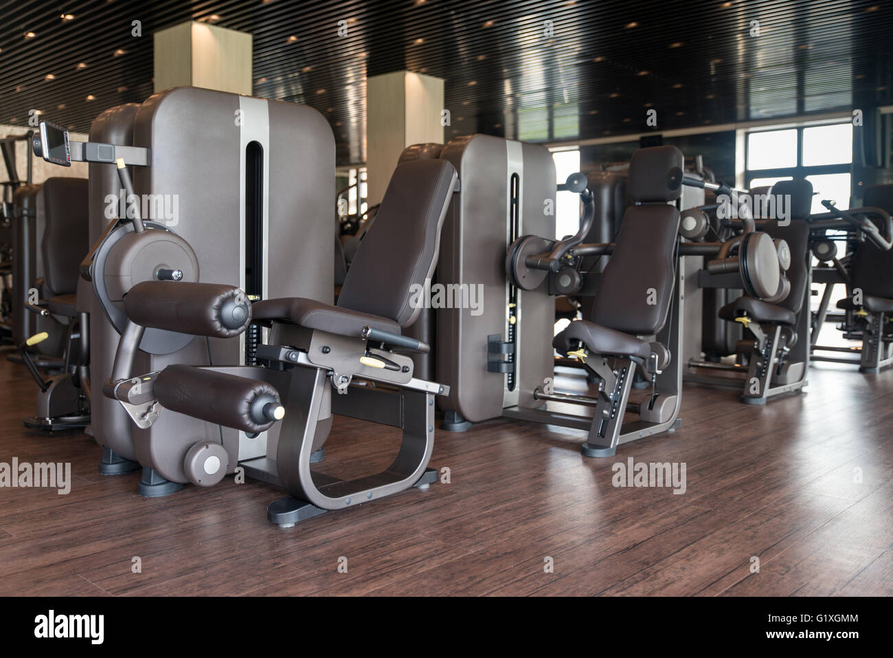 Equipment And Machines At The Modern Gym Room Fitness Center Stock ...