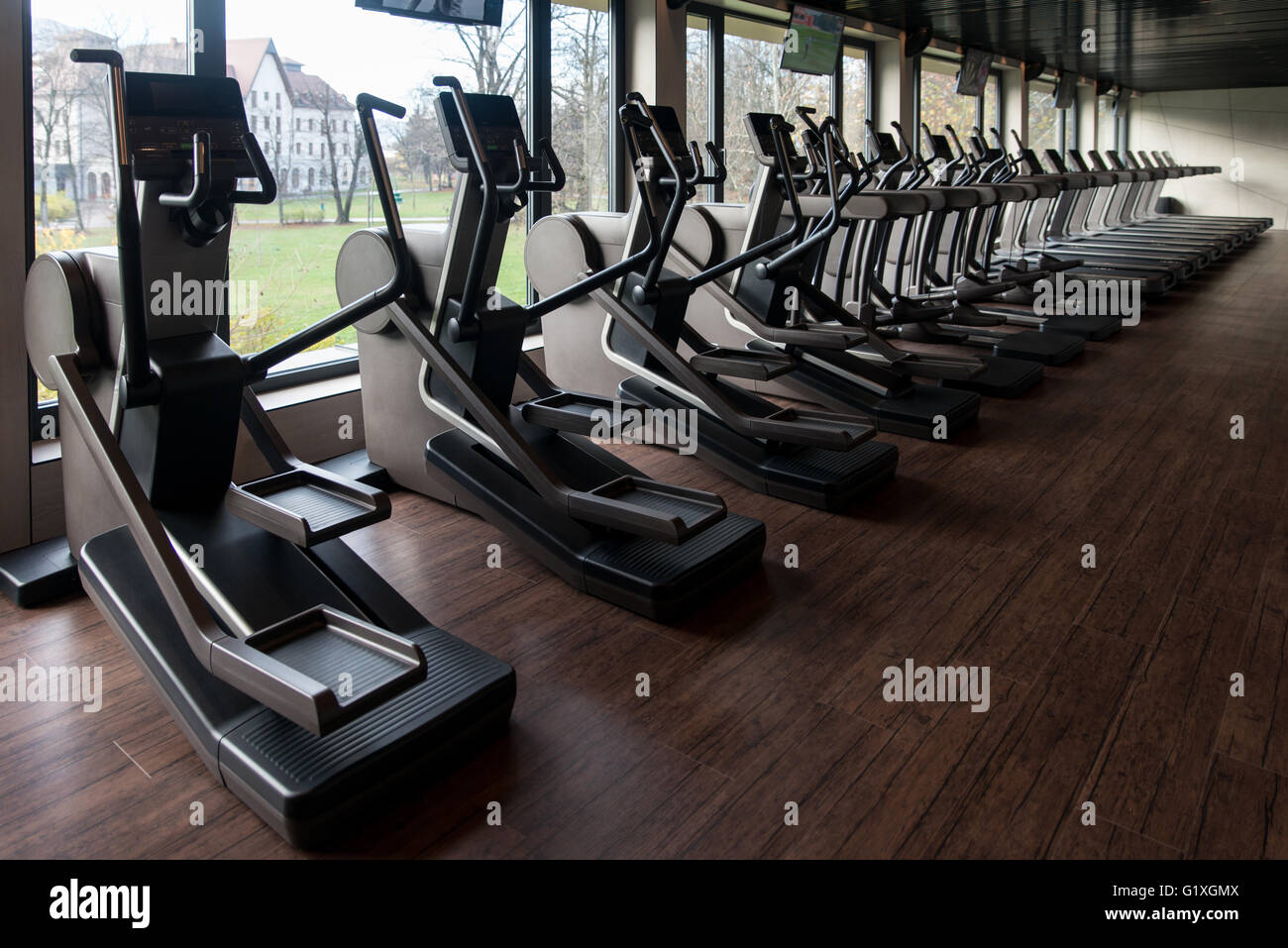 Equipment And Machines At The Modern Gym Room Fitness Center Stock ...