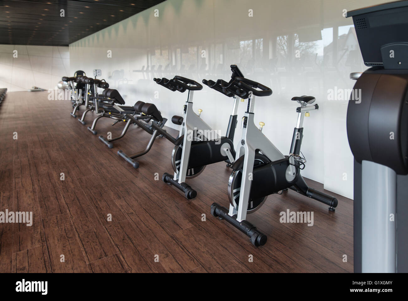 Equipment And Machines At The Modern Gym Room Fitness Center Stock ...