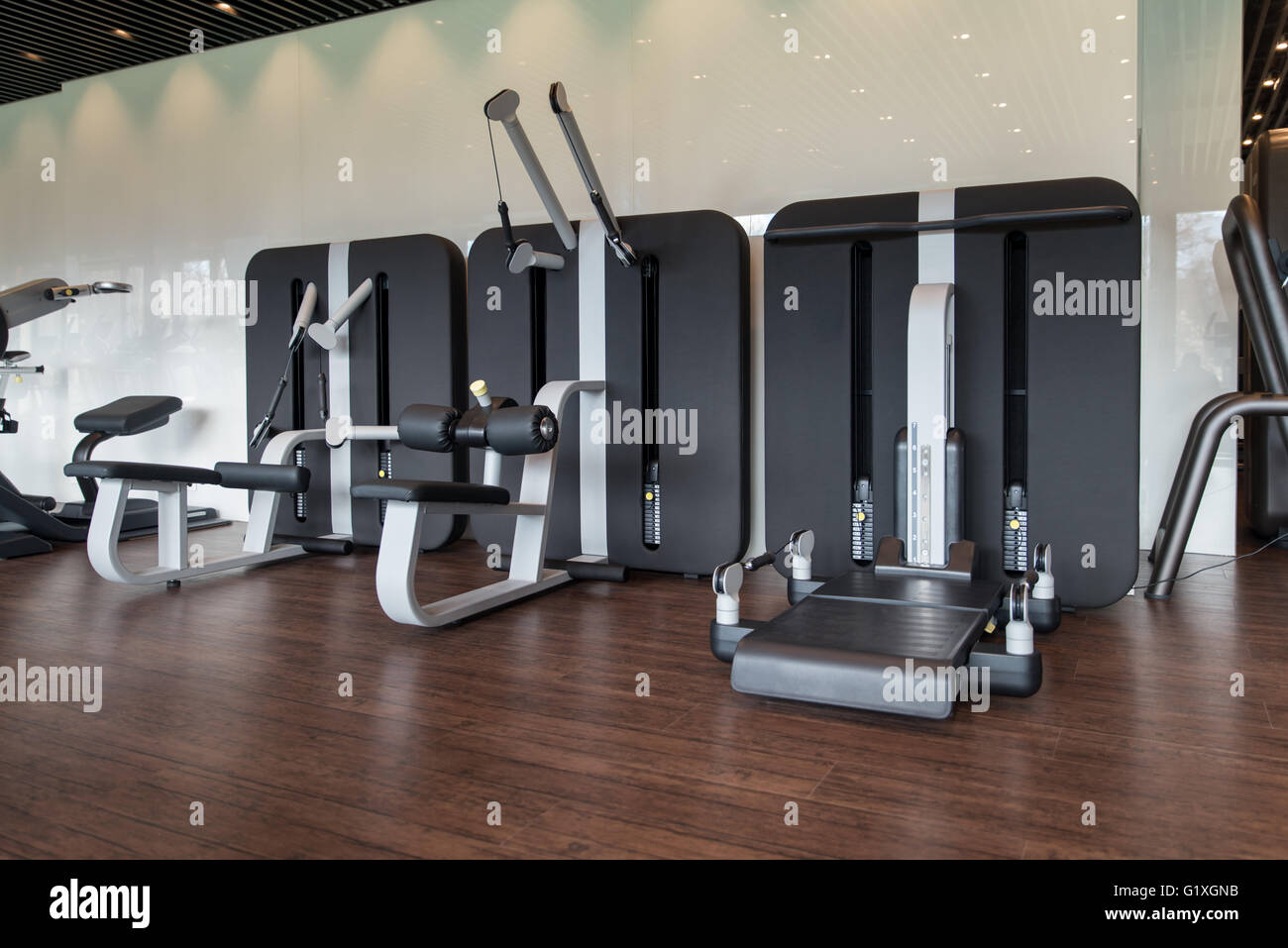Equipment And Machines At The Modern Gym Room Fitness Center Stock ...