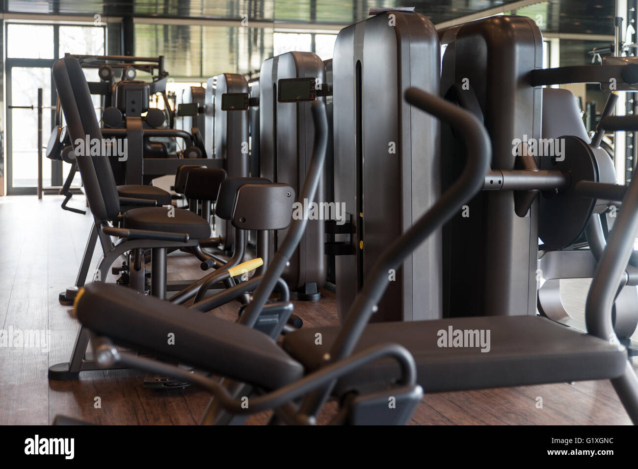 Equipment And Machines At The Modern Gym Room Fitness Center Stock ...