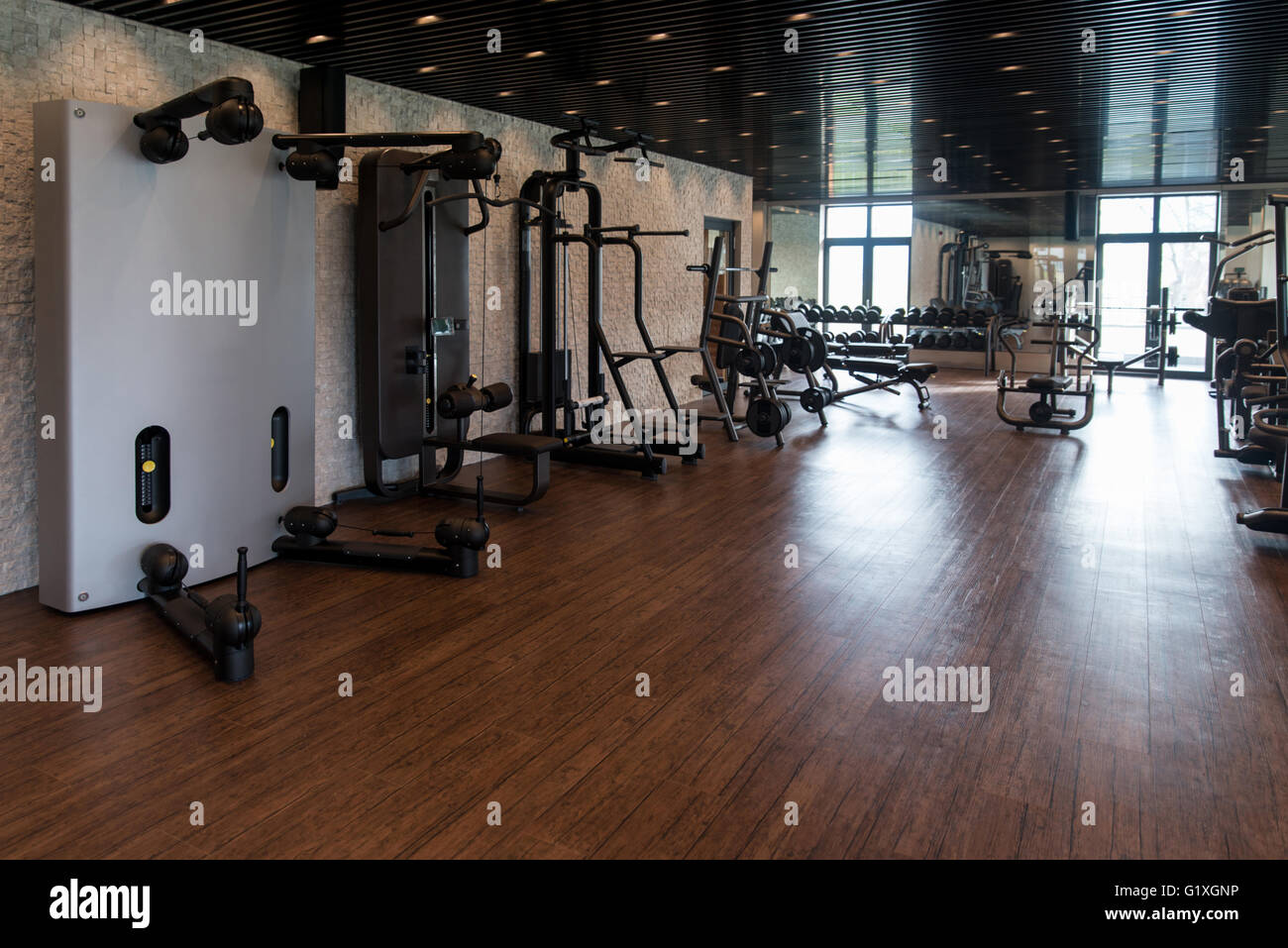 Equipment And Machines At The Modern Gym Room Fitness Center Stock ...