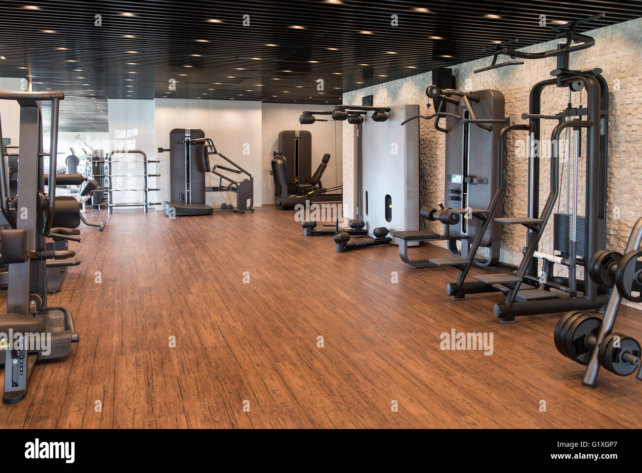 Equipment And Machines At The Modern Gym Room Fitness Center Stock ...