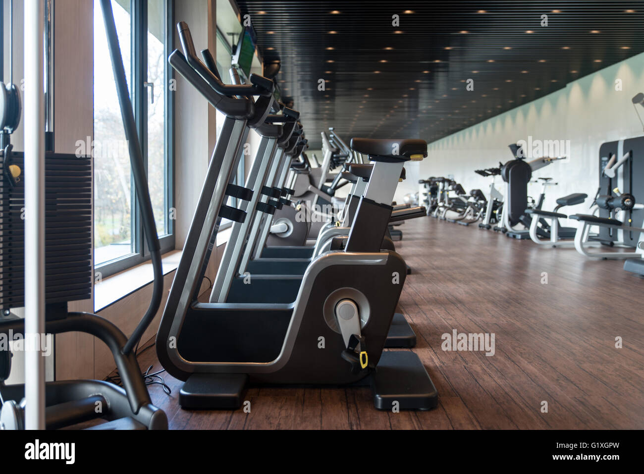 Equipment And Machines At The Modern Gym Room Fitness Center Stock ...