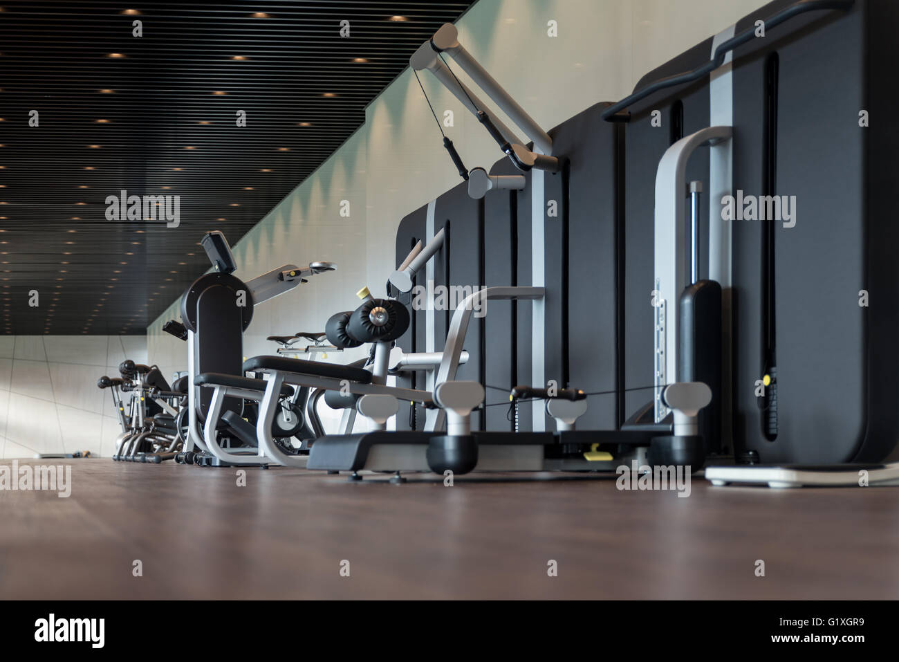 Equipment And Machines At The Modern Gym Room Fitness Center Stock ...