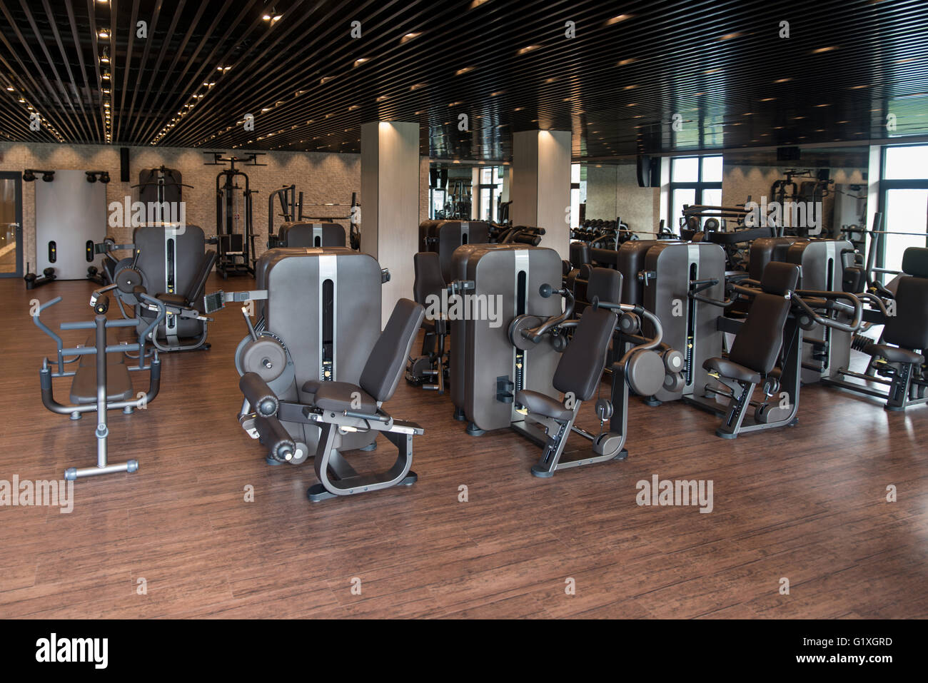 Equipment And Machines At The Modern Gym Room Fitness Center Stock ...