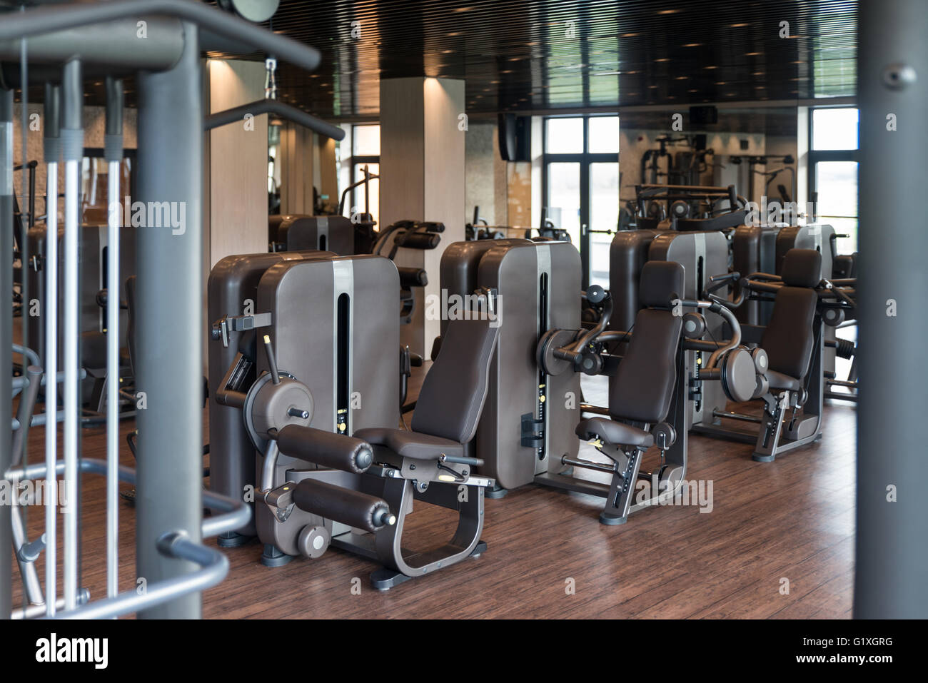 Equipment And Machines At The Modern Gym Room Fitness Center Stock ...