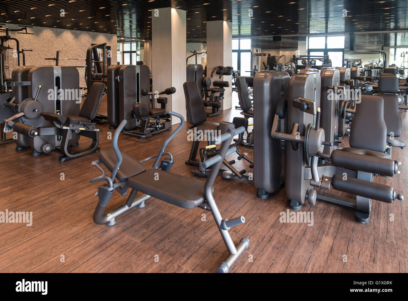 Equipment And Machines At The Modern Gym Room Fitness Center Stock ...