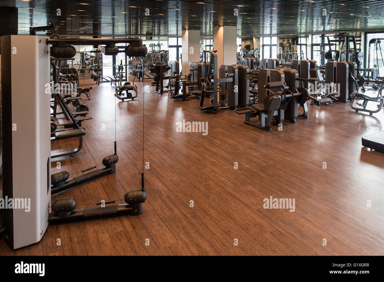 Equipment And Machines At The Modern Gym Room Fitness Center Stock ...