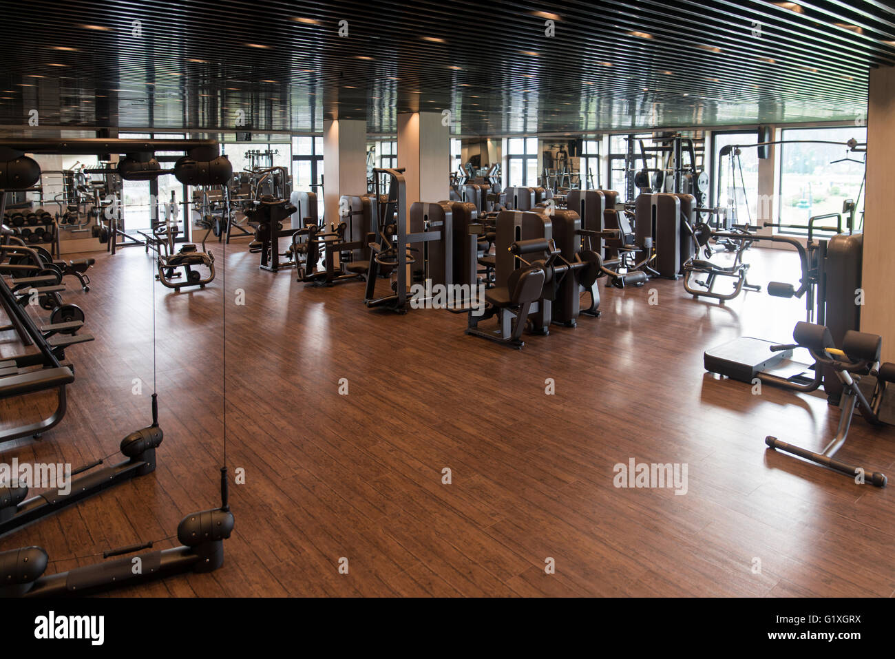 Equipment And Machines At The Modern Gym Room Fitness Center Stock ...