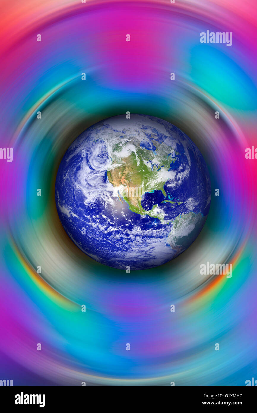 Earth with a colourful spinning background Stock Photo - Alamy