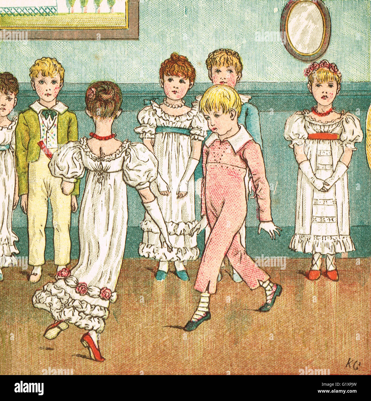 Young children at a formal dance by Kate Greenaway 1880 Stock Photo - Alamy
