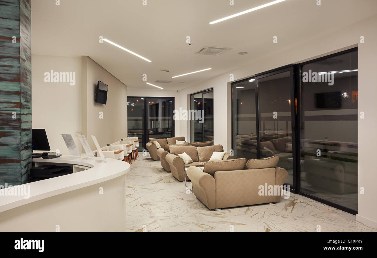 Interior of a modern hotel, reception place Stock Photo - Alamy
