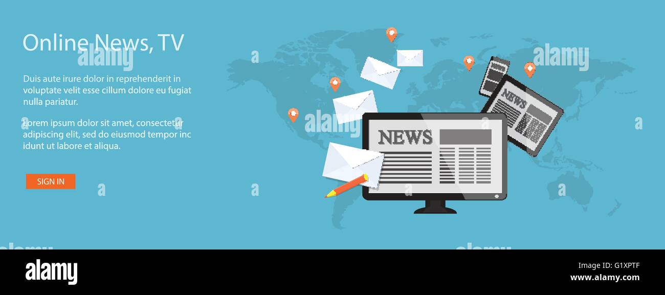 Flat design modern vector illustration concept of news,tv, radio with ...