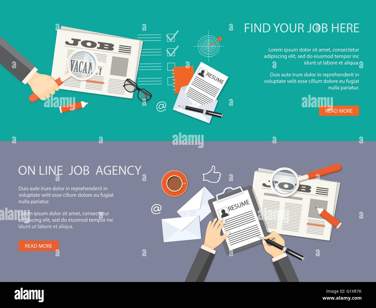 Flat design modern vector illustration. Set of banners for job site ...