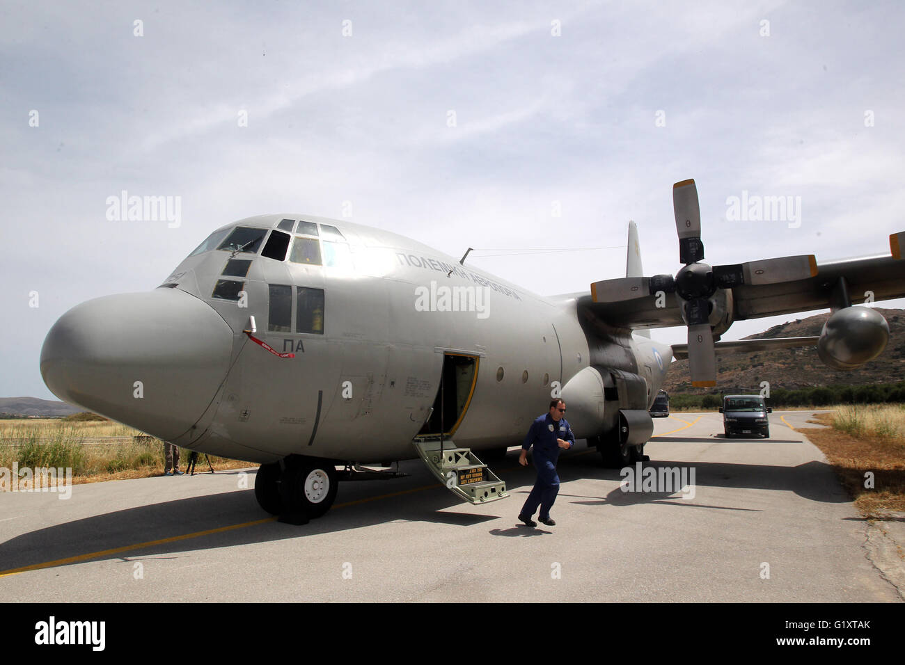 Crete Island. 20th May, 2016. A Greek Air Force officer inspects a C ...