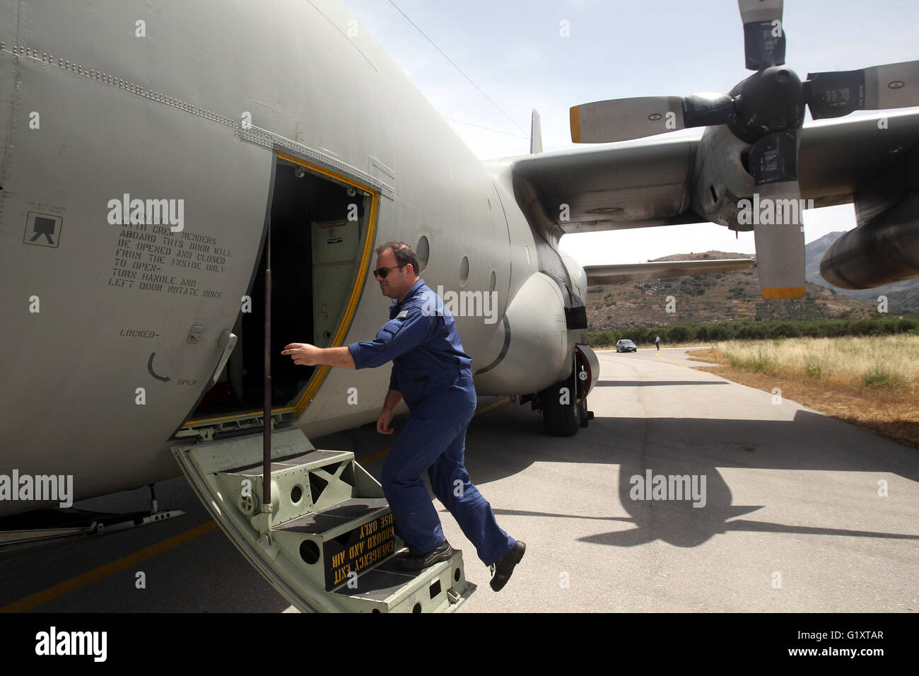 Crete Island. 20th May, 2016. A Greek Air Force officer inspects a C ...