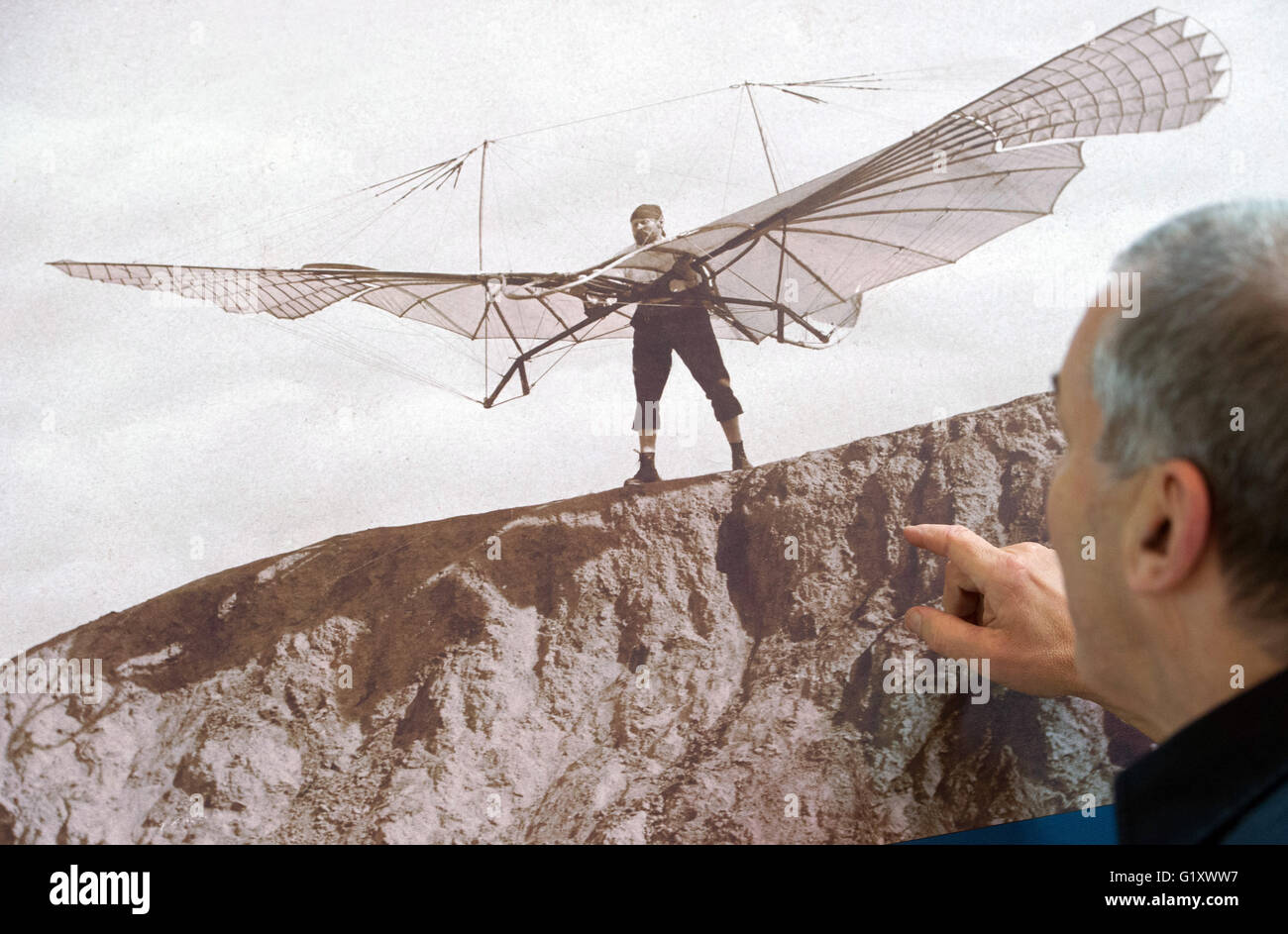 Bernd Lukasch, director of the Otto Lilienthal museum, looking at the ...