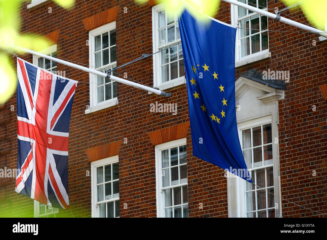 Smith Square, Westminster, London, UK. 20 May 2016 Union Jack and EU ...