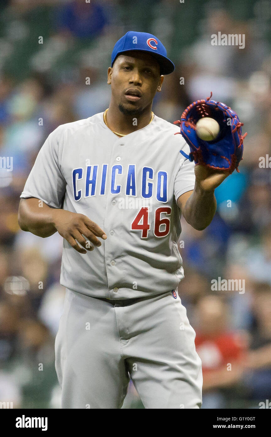 Milwaukee, WI, USA. 18th May, 2016. Chicago Cubs relief pitcher Pedro ...