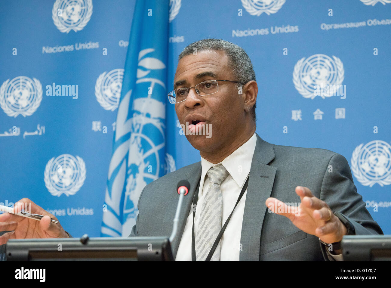 New York, United States. 20th May, 2016. Elliott Harris speaks with the ...